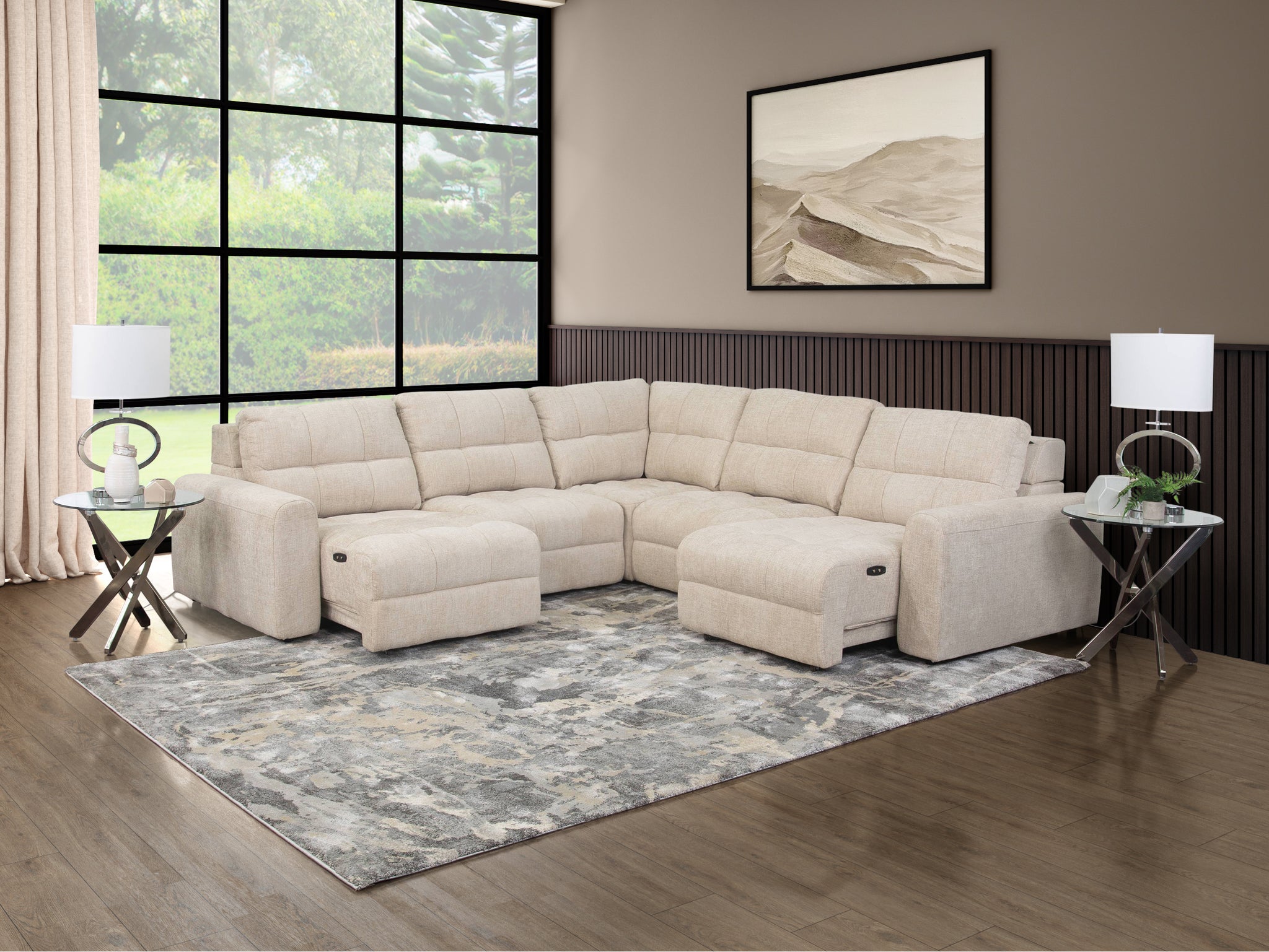 Slide Beige 5 Piece Sliding Sectional w-Left Arm Facing and Right Arm ...