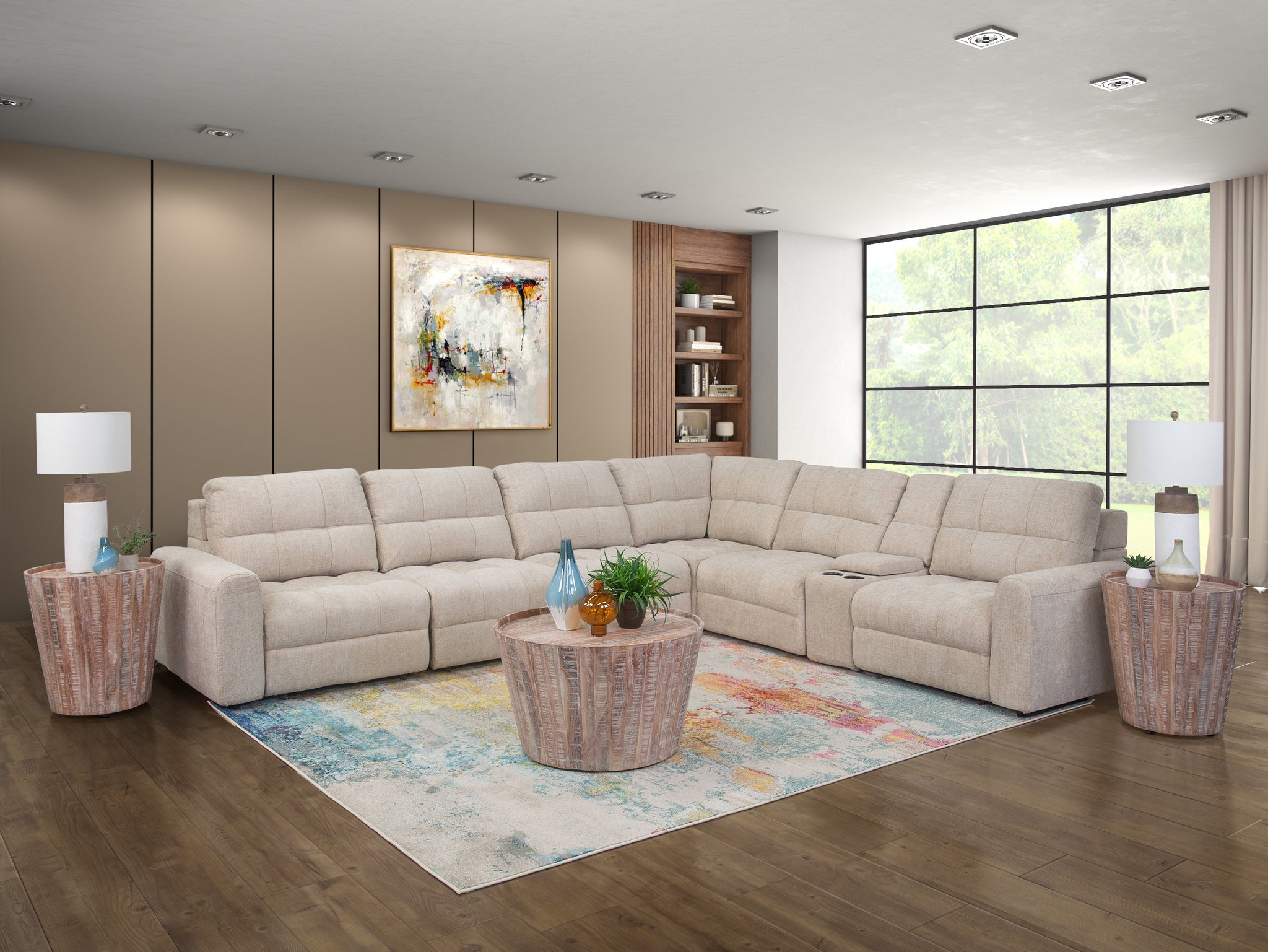 Slide Beige 7 Piece Sliding Sectional w/Left Arm Facing and Right Arm ...