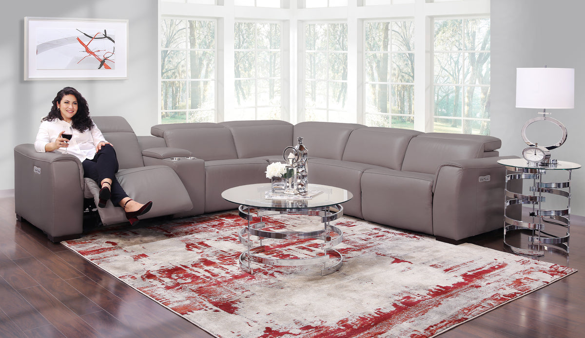 Avanti Grey 6 Piece Power Leather Sectional – Kane's Furniture
