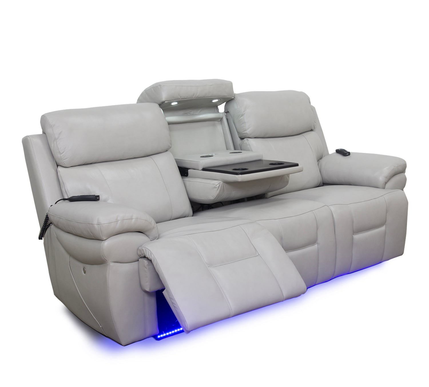 Bishop Silver Leather Zero Gravity Triple Power Reclining Sofa – Kane's ...