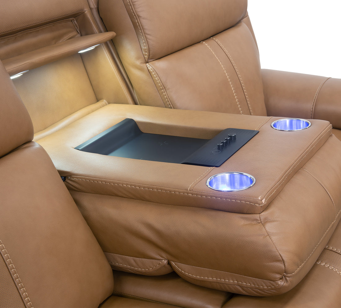 Sonic Saddle Leather Triple Power Sofa with Drop Down Table – Kane's ...